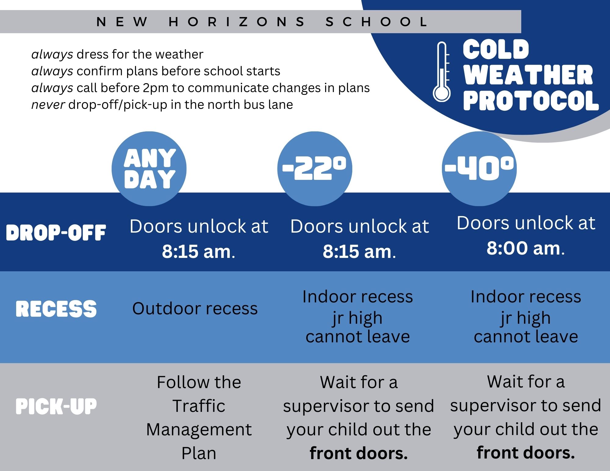 Cold Weather Protocol - New Horizons School