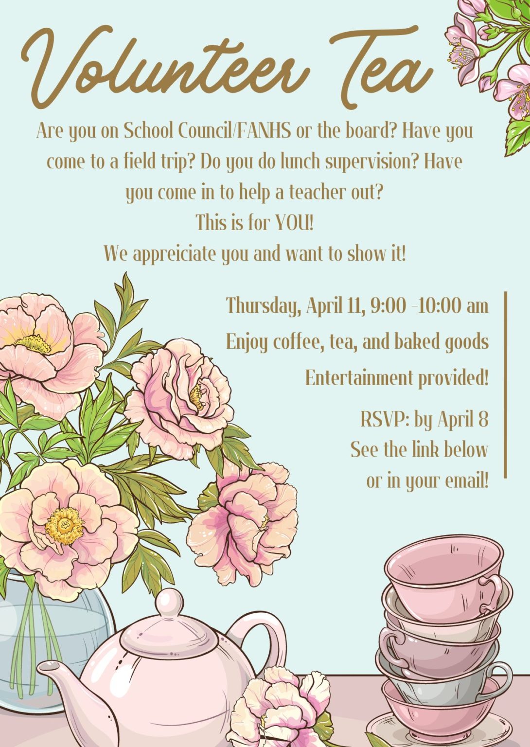 Volunteer Tea - New Horizons School