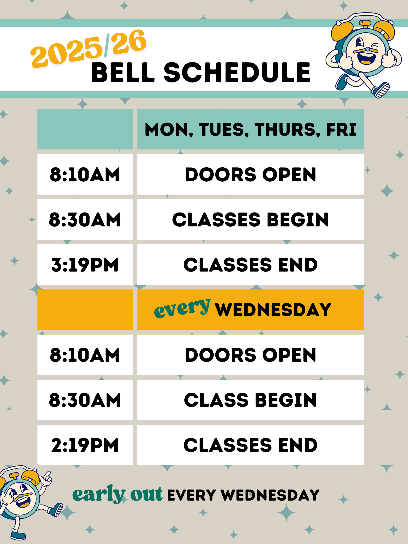 2025/26 Bell Schedule - New Horizons School