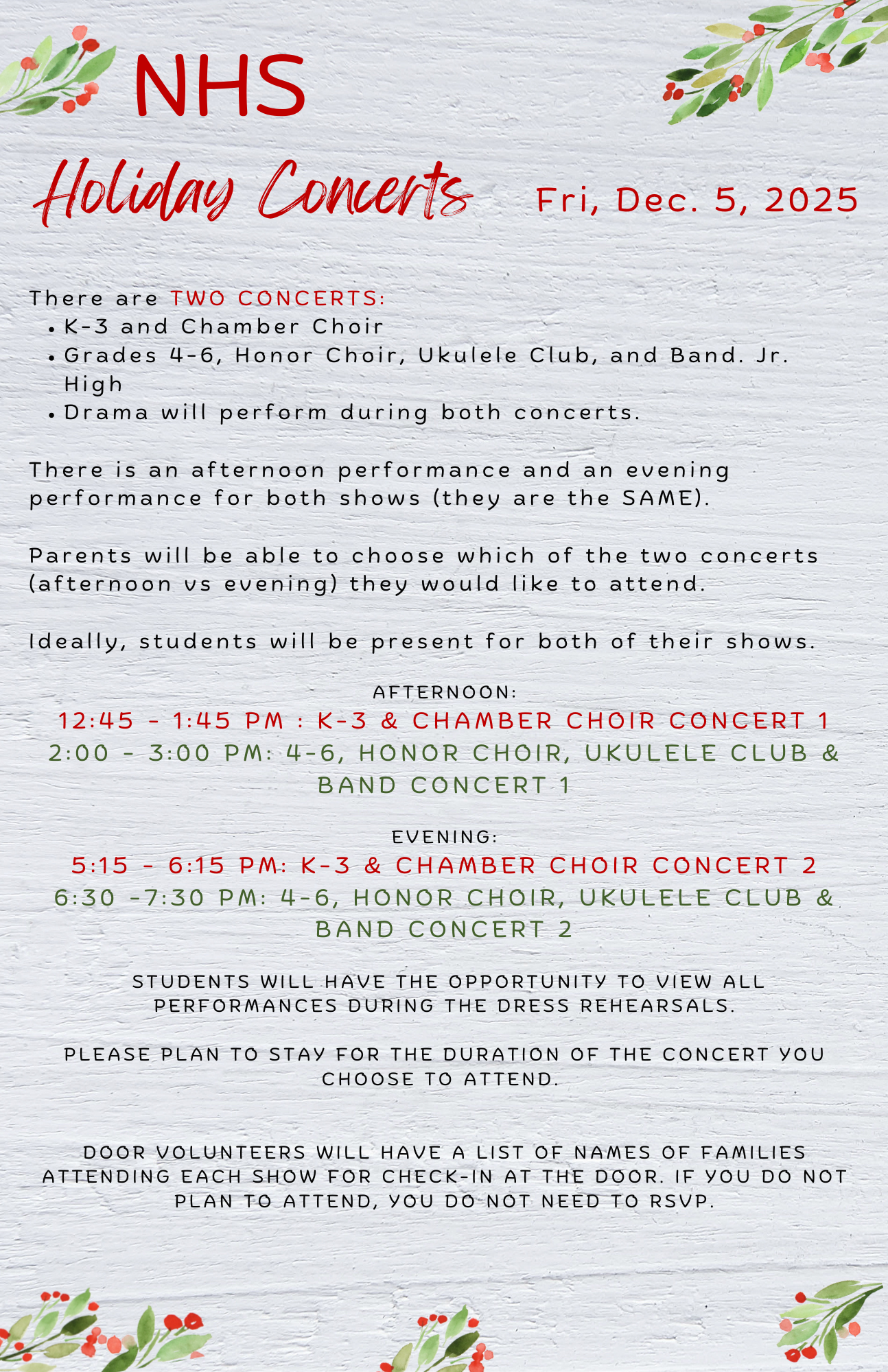 Second & Final Holiday Concert RSVP - New Horizons School